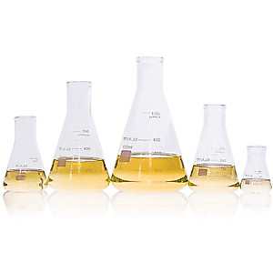 ULAB Scientific Glass Erlenmeyer Flask Set, 5 Sizes 50ml 150ml 250ml 500ml 1000ml, 3.3 Boro with Printed Graduation, UEF1002