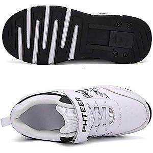 UGUHU Roller Skate Shoes Sneakers Kids Shoes with Wheels Outdoor Shoes Gymnastics Fashion Sneakers for Kids Girls Young Adults,White-37