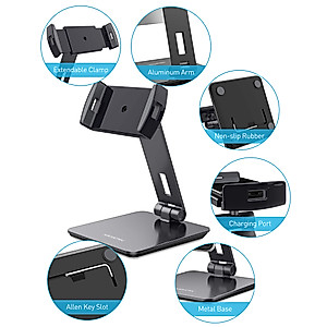 AboveTEK Business Kiosk Aluminum Tablet iPad Stand, 360° Swivel Tablet & Phone Holders for Any 4"-15.6" Display Tablets/Cell Phones/Portable Monitor, Sturdy for Store POS Office (Grey)