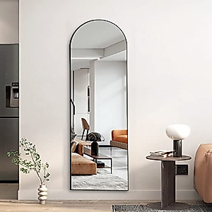 NUTTUTO 64"×21" Arched Floor Full Length Mirror with Black Aluminum Alloy Frame, Full Length Body Mirror Free-Standing or Leaning Against Wall for Bedroom Living Room