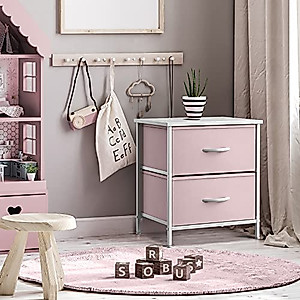 Sorbus Nightstand with 2 Drawers - Kids Bedside Furniture End Table Night Stand - Steel Frame, Wood Top & Easy Pull Fabric Bins - Dresser & Chest for Home, Bedroom Accessories, Office & College Dorm