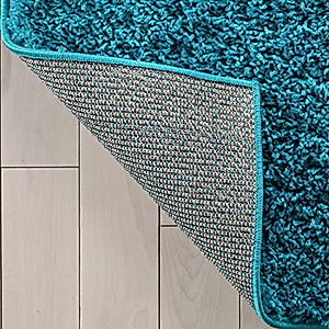 Well Woven Elle Basics | Emerson Shag Teal Blue | Textured (5'3" x 7'3") Area Rug