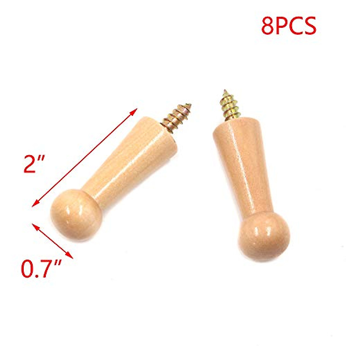 T Tulead 8PCS Wooden Coat Hooks Shaker Pegs Screw-on Clothes Hanging Hook Towel Belt Jewelry Hanger Hooks 18x50mm