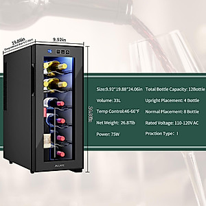 JINJUNYE 12 Bottle Wine Cooler, Wine Fridge Small, 46-66°F, Freestanding Wine Cooler Refrigerator with Digital Temperature Control, Wine Cellar Gift for Wine Lover…