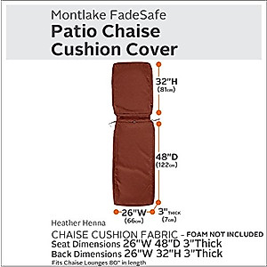 Classic Accessories Montlake FadeSafe Water-Resistant 80 x 26 x 3 Inch Outdoor Chaise Lounge Cushion Slip Cover, Patio Furniture Cushion Cover, Heather Henna Red
