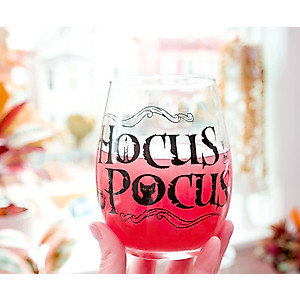 Disney Hocus Pocus Teardrop Stemless Wine Glass | Tumbler Cup For Mimosas, Cocktails | Home Barware For Liquor, Kitchen Decor | Sanderson Sisters Halloween Gifts And Collectibles | Holds 20 Ounces