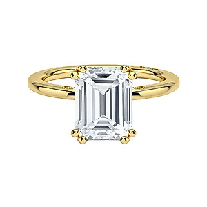 2 CT Emerald Cut Engagement Rings for Her Moissanite Rings Solitaire Proposal Gift Her 925 Silver 10K/14K/18K Solid Gold Bridal Rings (10K Solid Yellow Gold)