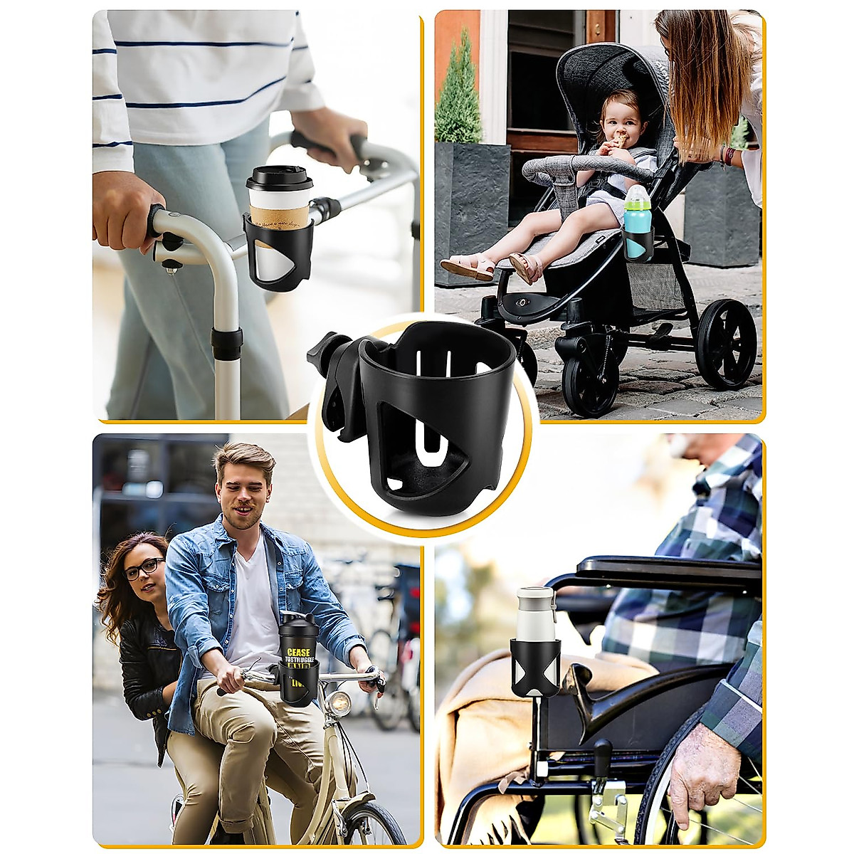 Stroller Cup Holder, Universal Drink Holder for Bikes, Trolleys or Walkers, Fits Most Cups