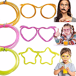 IXIGER straws,Funny Straw Glasses 3Pcs round straw,heart-shaped straws drinking plastic,pentagon straws,plastic straws drinkings,plastic straws,Party Supplies,Assorted Colors(orange,pink,yellow)