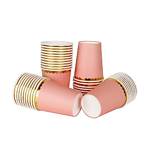 Geeklife Pastel Orange Paper Party Cups with Gold Border, Gold Foil Disposable Paper Cups 9oz for Wedding,Party,Cocktail and Anniversary Dinner, 40Pcs