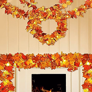 3 Pack Thanksgiving Decorations Lighted Fall Garland, 30 Ft 60 LED Battery Operated Maple Leaves String Lights for Indoor Outdoor Autumn Harvest Party Halloween Thanksgiving Decoration