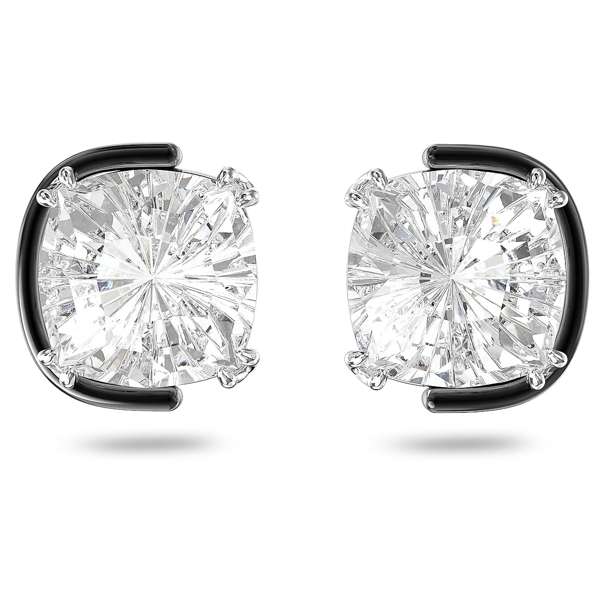 SWAROVSKI Harmonia Stud Pierced Earrings, Clear Cushion-Cut Crystals with a Mixed-Metal Setting, Part of The Harmonia Collection