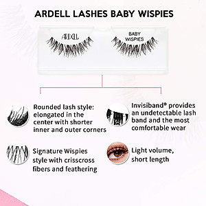 Ardell False Eyelashes Baby Wispies - Black, Natural Look, Lightweight, Long-Lasting, Fluffy, Full Lashes, 4 Pack
