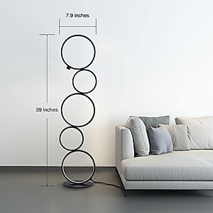 LITEPEER LED Floor Lamp for Living Room, Modern Ring Tall Lamp, Unique Touch Control Standing Lamp, 3 Way Dimmable Stand Light, 39 Inches 24W for Bedroom, Reading, Office, Home, Decorations,(Black)