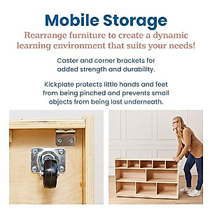 ECR4Kids 5+5 Mobile Storage and Tray Cabinet, Classroom Furniture, Natural