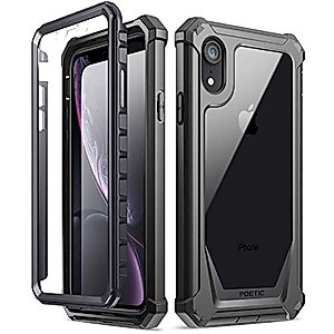 Poetic iPhone XR Case, Guardian [Scratch Resistant Back] Full-Body Rugged Clear Hybrid Bumper Case with Built-in-Screen Protector for Apple iPhone XR 6.1" LCD Display Black
