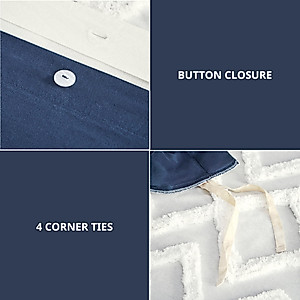 INK+IVY King Duvet Cover Set, Chic Chevron Chenille Tufting Accent, Boho Duvet King Set, All Season, Lightweight Cotton Duvet King Set Bedding Cover, 2 Shams, Mila, King/Cal King Navy 3 Piece