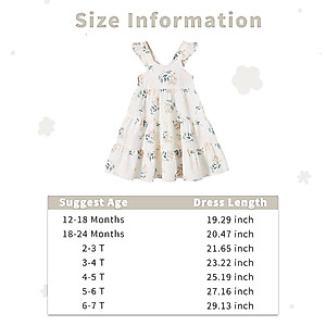 YOUNGER TREE Toddler Baby Girls Infant Clothes Floral Flutter Sleeve Princess Dress Summer Cotton Line Skirts for Girls(4-5T,White Floral)
