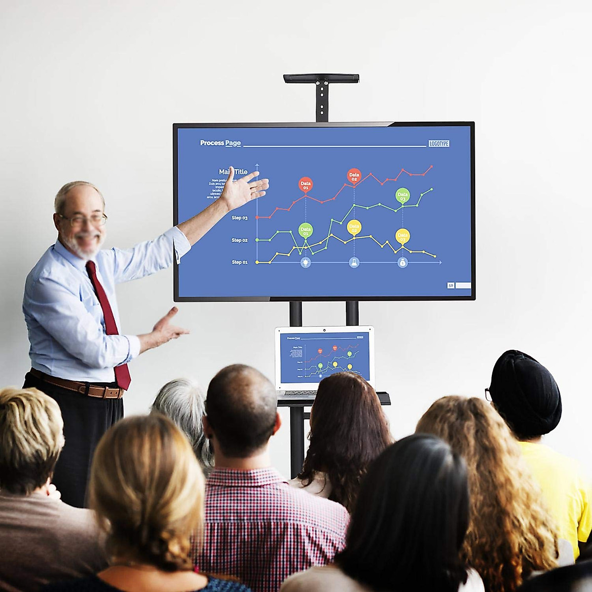 Yaheetech Adjustable Mobile TV Stand Rolling TV Cart Mount Universal fits 32 to 75 inch for LCD LED Plasma Flat Panel Screen with Locking Wheels and Storage Shelves