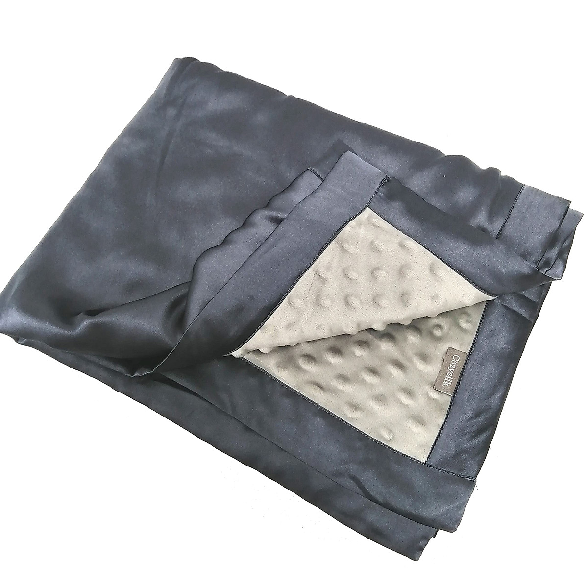 Cozysilk Baby Soft Silk Blanket - 100% Mulberry Silk On One Layer with Minky Plush Dot Blanket Backing - Reversible Double Layer, Gift for Girls/Boys Best for Summer (28 x 40 inch, Dark Grey)