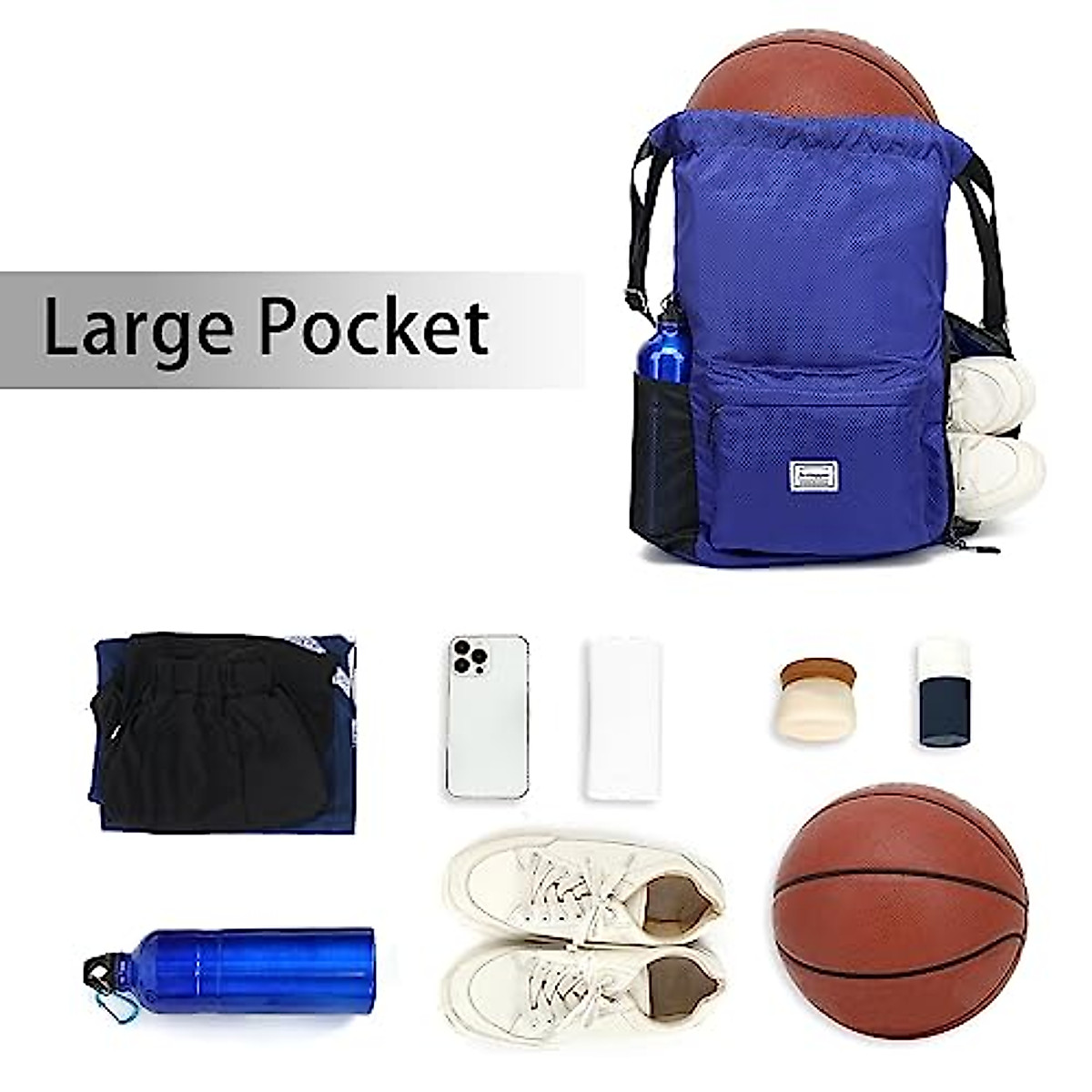 FUXINGYAO Drawstring Backpack Sports Gym Bag with Shoes Compartment, String Backpack Cinch for Women Men (Blue)