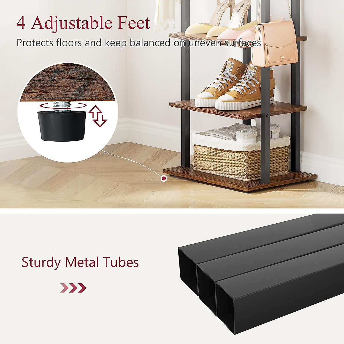 Tajsoon 6 Tier Tall Narrow Shoe Rack Organizer with 2 Hooks, Vertical Shoe Rack for Small Spaces, Shoe Shelf for 10-12 Pairs of Shoes, Small Shoe Rack for Closet, Entryway, Living Room, Bedroom