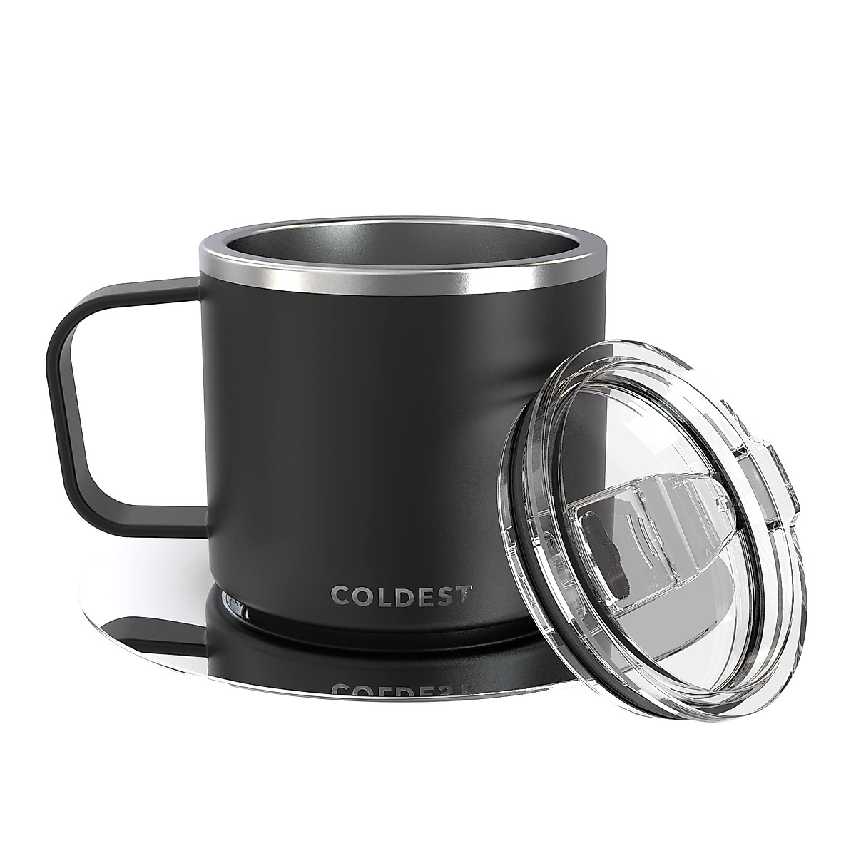The Coldest Water Stackable Insulated Espresso Cup with Saucer - Insulated Triple Wall Stainless Steel Travel Double Shot Espresso Coffee Mug with Sliding Lid (4 oz, Stealth Black)
