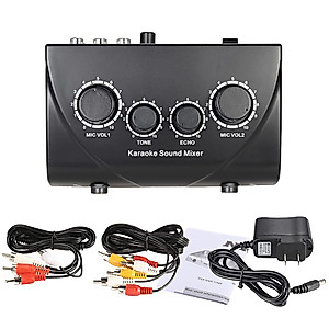 Btuty Karaoke Sound Mixer Dual Mic Inputs Audio Mixer Headphone Amplifier 2 Channel Mixer With Cable N-1 Black Color
