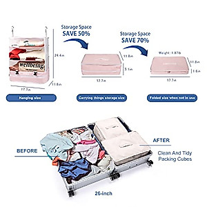 TABITORA Travel Luggage Organizer and Packing Cube Space Saver with Built in Hanging Shelves and Laundry Storage Compartment (Pink XL)