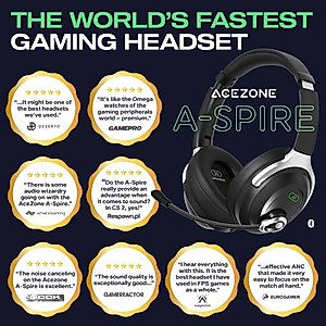 ACEZONE A-Spire - ANC Gaming Headset - Active Noise Cancellation - Noise Cancelling Flip-to-Mute Microphone - Mobile App - Lightweight - Windows PC - PS4 - PS5 - Xbox - Switch - Android - iOS - Mac