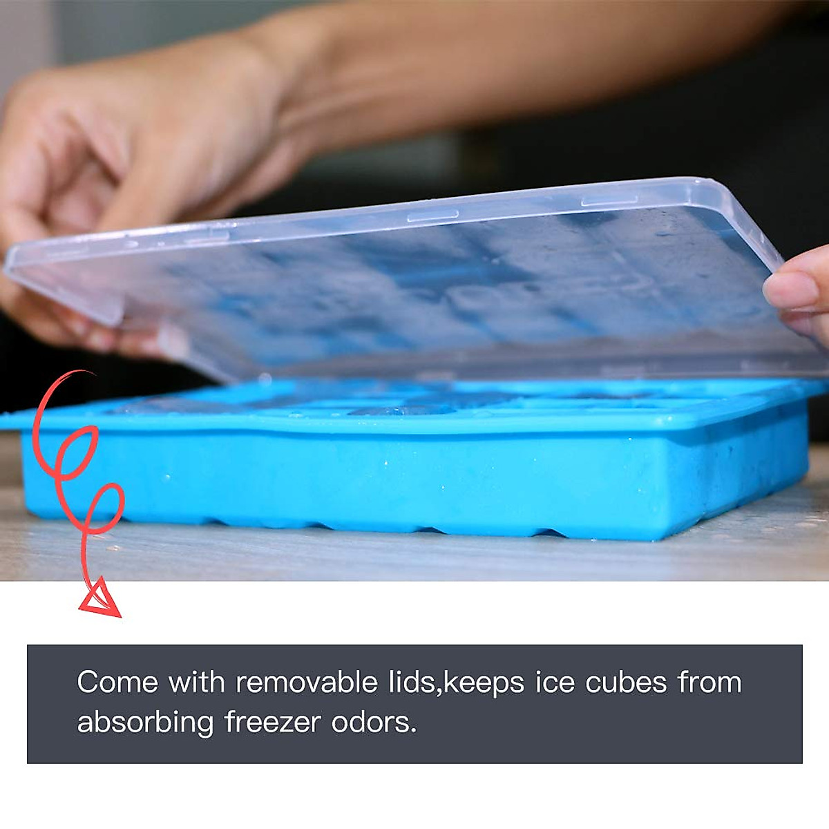 3 Packs Silicone Ice Cube Trays, Food Grade BPA free Ice Trays with Removable Lids, Easy Ice Release 24 Ice Cube Molds Ideal for Whiskey, Cocktails, Juice, Freezer, Baby Food and Frozen Treats