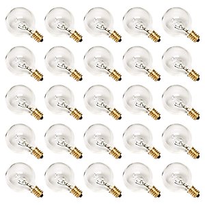 rincentd G40 Replacement Bulbs, 120V 5 Watt Clear Globe Incandescent Light Bulbs fits E12 C7 Candelabra Base, Dimmable String Light Bulbs Replacement for Indoor Outdoor Patio Decor, (25 Pack)