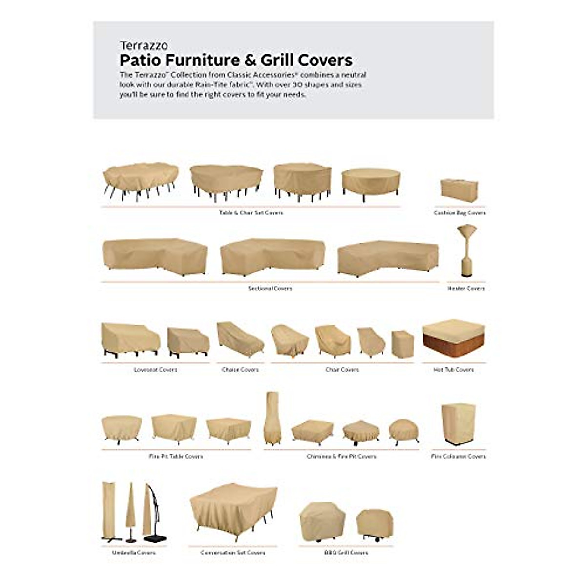 Classic Accessories Terrazzo Water-Resistant 26.5 Inch Patio Chair Cover, Outdoor Chair Covers