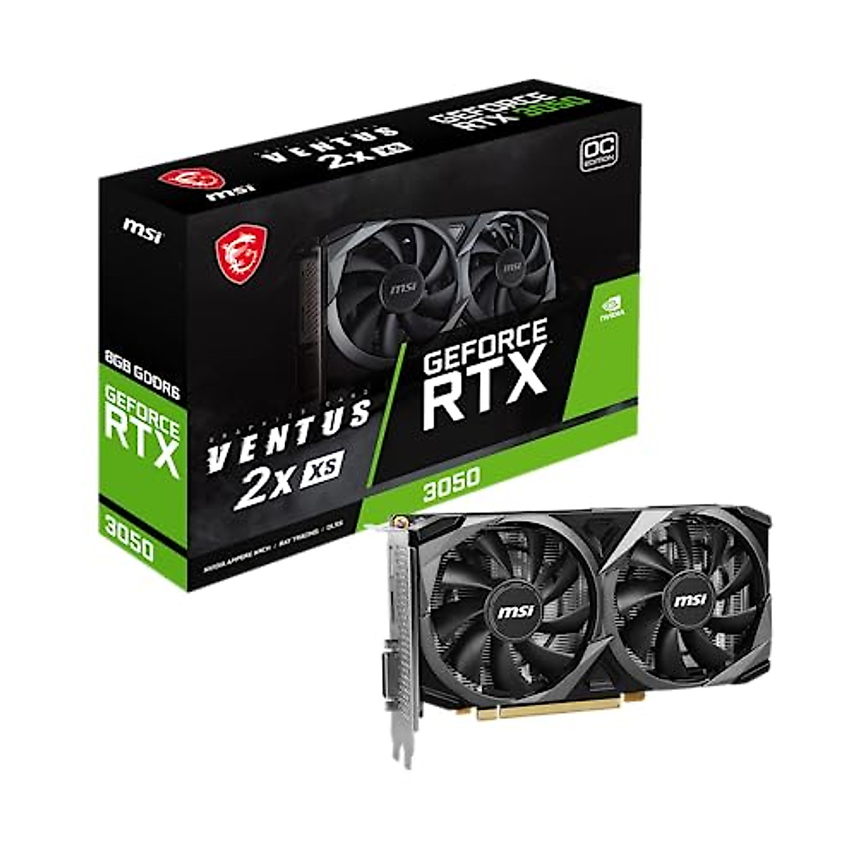 MSI Gaming GeForce RTX 3050 8GB GDRR6 Boost Clock: 1807 MHz 128-Bit HDMI/DP PCIe 4 Torx Twin Fans Ampere OC Graphics Card (RTX 3050 Ventus 2X XS 8G OC)
