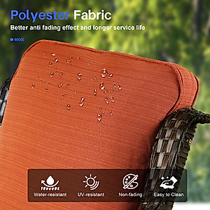 XIZZI Patio Furniture Sets Outdoor Swivel Rocking Chairs with 50,000 BTU Propane Fire Pit Table 7 Pieces All Weather PE Wicker Conversation Sofa and Matching Side Table,Brown Wicker Orange Red