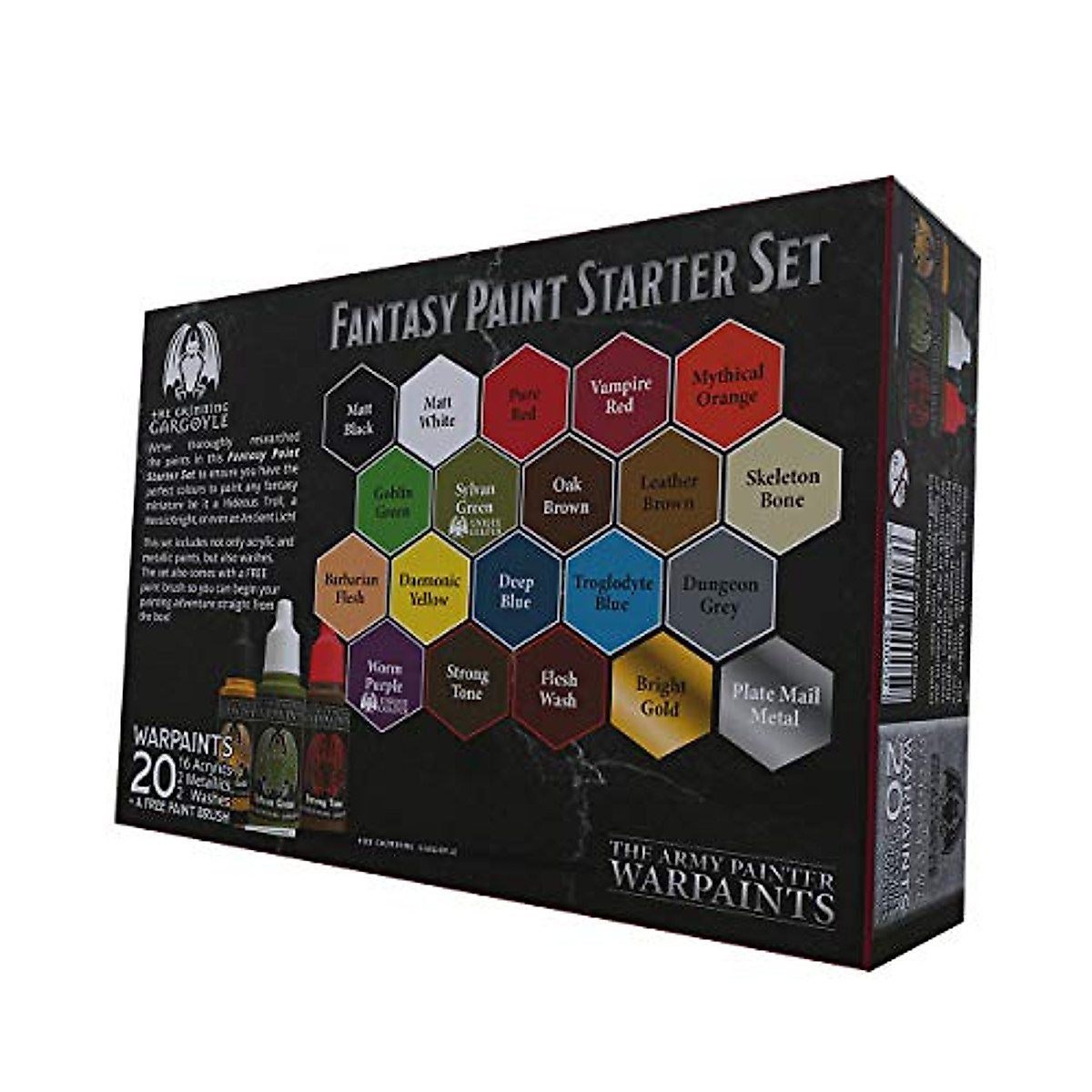 Grinning Gargoyle Fantasy Paint Set - The Army Painter Paints for Roleplaying Tabletop Figure - 20x Acrylic Paints and a Paint Brush - Unique Warpaints for Miniature Model Hobby Painting (Starter)