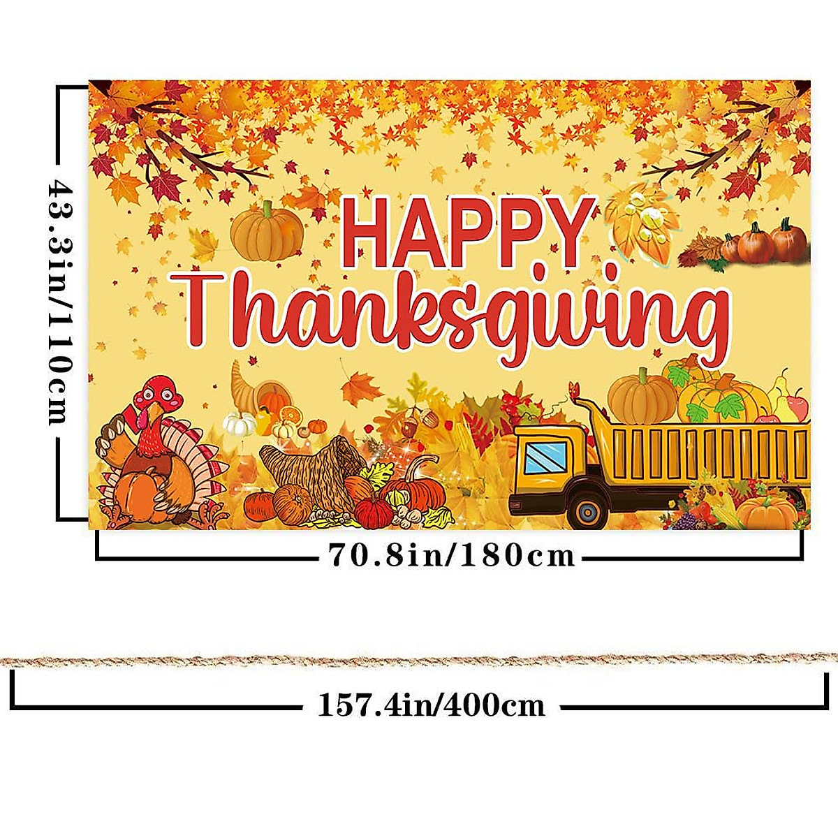 Famoby HAPPY Thanksgiving Fabric Sign Poster Banner Backdrop and Pumpkin Turkey maple leaf Pattern for Thanksgiving Day Photo Booth Background Party Decoration