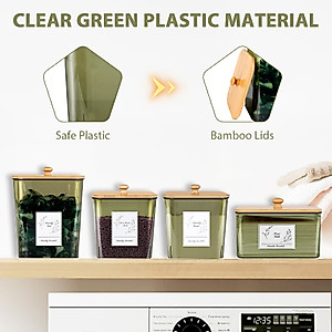 Zingbee 4 Pack Laundry Pods Container & Dryer Sheet Holder, Plastic Laundry Pod Holder with Lids & Scoops, Laundry Room Organization and Storage Sets for Powder, Detergent, Scent Booster