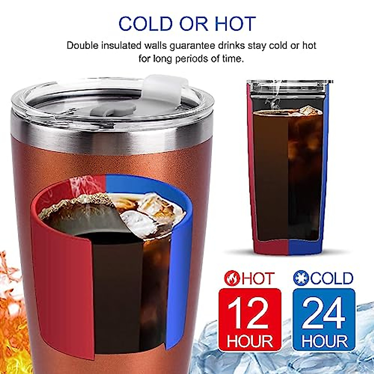 SOLLASY Coffee Tumbler 20 oz Tumbler Travel Mug Insulated Stainless Steel Vacuum Tumbler with Lid Water Glasses Cups for Tea Gifts Hot and Cold Iced Beverages Durable Leak-proof Rose