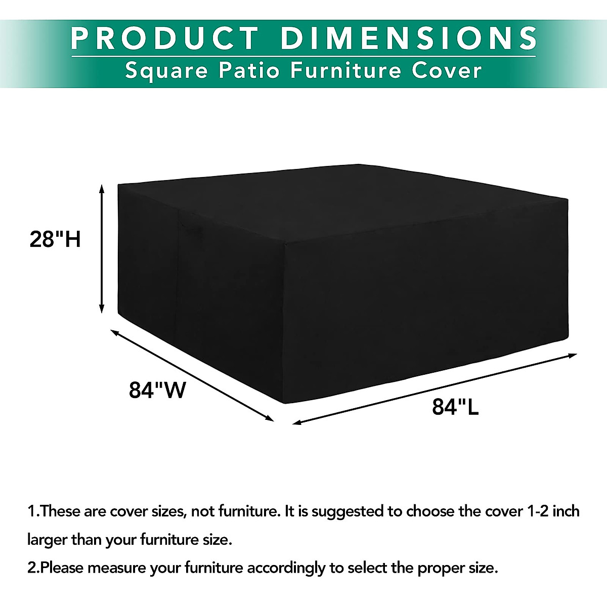 Easy-Going 600D Heavy Duty Patio Furniture Cover, Outdoor Square Table and Chair Set Cover, Waterproof Outdoor Sectional Set Cover (84"L x 84"W x 28"H, Black)