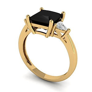 2.40ct Princess cut 3 stone Solitaire Natural Black Onyx Engagement Promise Anniversary Bridal Ring 18K Yellow Gold 10.25