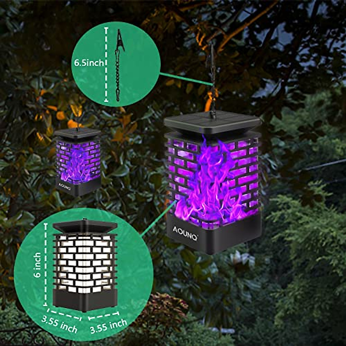 99LEDs Solar Lantern Purple, AOUNQ Upgraded Flickering Flame Hanging Solar Lantern Solar Lights Outdoor Waterproof, Solar Hanging Lanterns Outdoor Halloween Decorations for Patio,Garden,Yard (2Pack)
