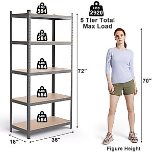 ERGOMASTER Storage Shelves Metal Garage Shelving Unit 5-Shelf Adjustable Heavy Duty Boltless Organizer Rack for Home Warehouse Pantry Office 108" W x 18" D x 72" H Grey,3Pack