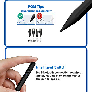 Stylus Pens for Touch Screens Power-Display Tablet Pen POM Tip Magnetic Digital Touch Pen Compatible with iPhone/iPad/iPad Pro/Lenovo/and Other iOS/Android Smartphone and Tablet Devices (Black)