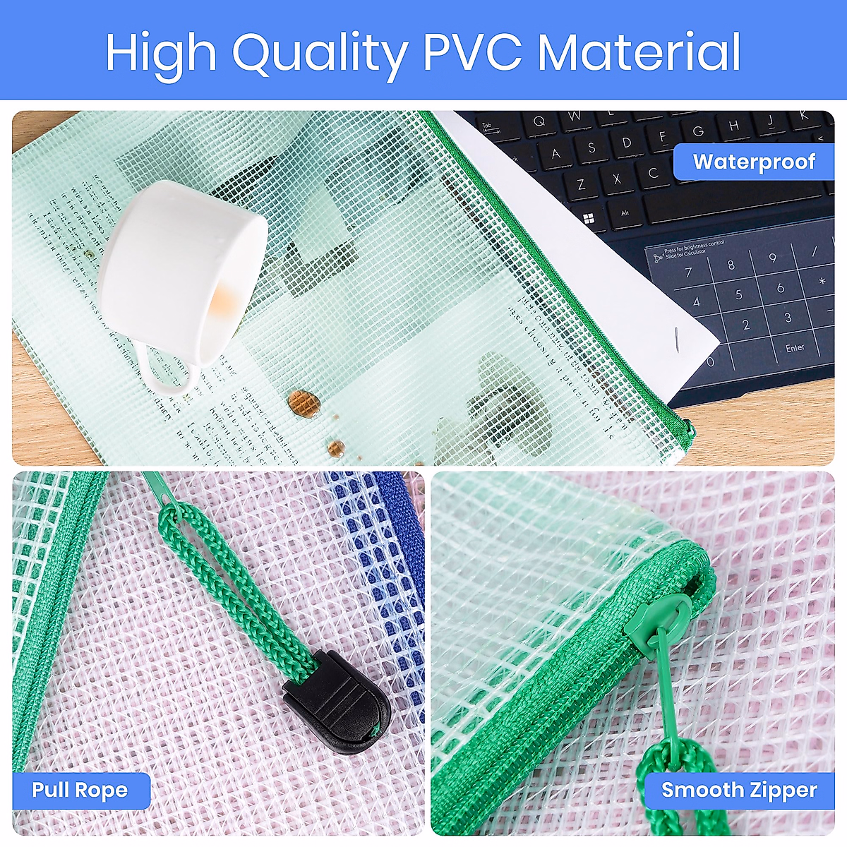 Omnifense 20pcs File Document Pouch B4 Letter Size, Versatile Mesh Plastic Zipper Bag for Office Supplies, School Stationery, Travel Organization, and Toy Storage, Waterproof Materials