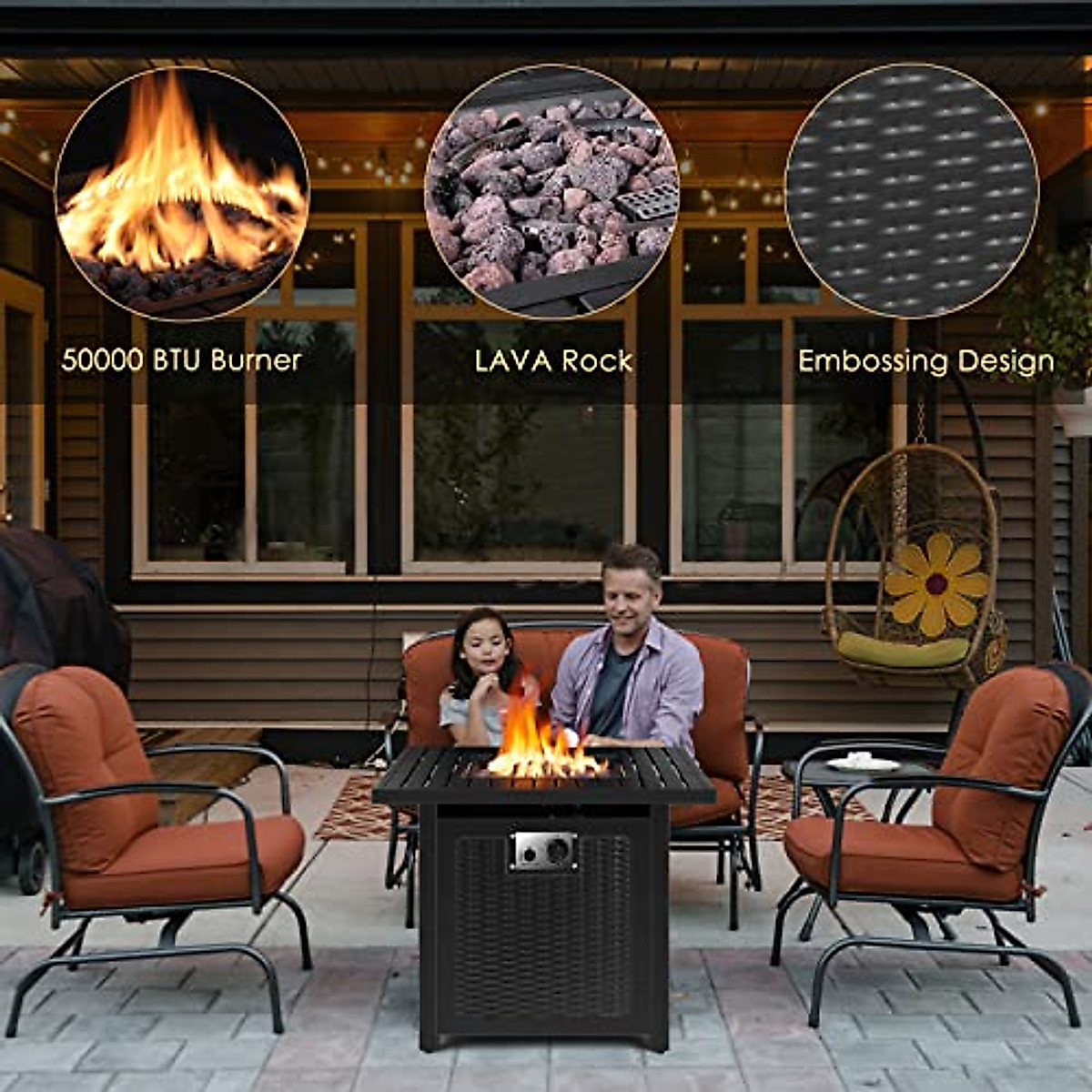 AthLike 30" Gas Fire Pit Table, 50,000 BTU Propane Square Fire Bowl, Outdoor Fireplace W/ Anti-fire Mesh, CSA Certification, Auto-Ignition, Lava Rock, for Garden/Patio/Courtyard/Balcony