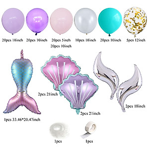 124Pcs Mermaid Balloon Garland Kit, Mermaid Tail Purple Pink Shell Pink Purple Blue Balloons for Girls Mermaid Birthday Party Under The Sea Party Decorations
