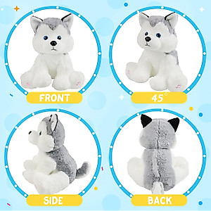 Houwsbaby Light up Husky Stuffed Animal Dog Floppy LED Plush Toy Puppy Night Lights Glow Pillow Birthday Gifts for Kids Toddler Girls, Gray, 11''