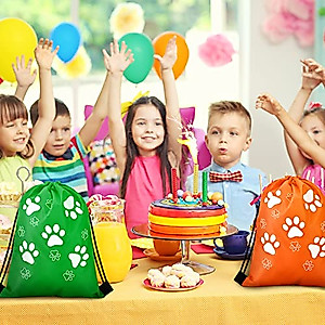 16 Pcs Paw Print Drawstring Backpack Small Party Reusable Paw Bags Puppy Gift Bag Cute Puppy String Bags Travel Drawstring Goodies Bags Christmas Gift Bags for Party Travel Favors