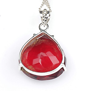 GEMHUB Red Topaz Gemstone 94.5 Carat Fine Pear Cut 925 Sterling Silver Pendant Without Chain For Gift Women/Girls